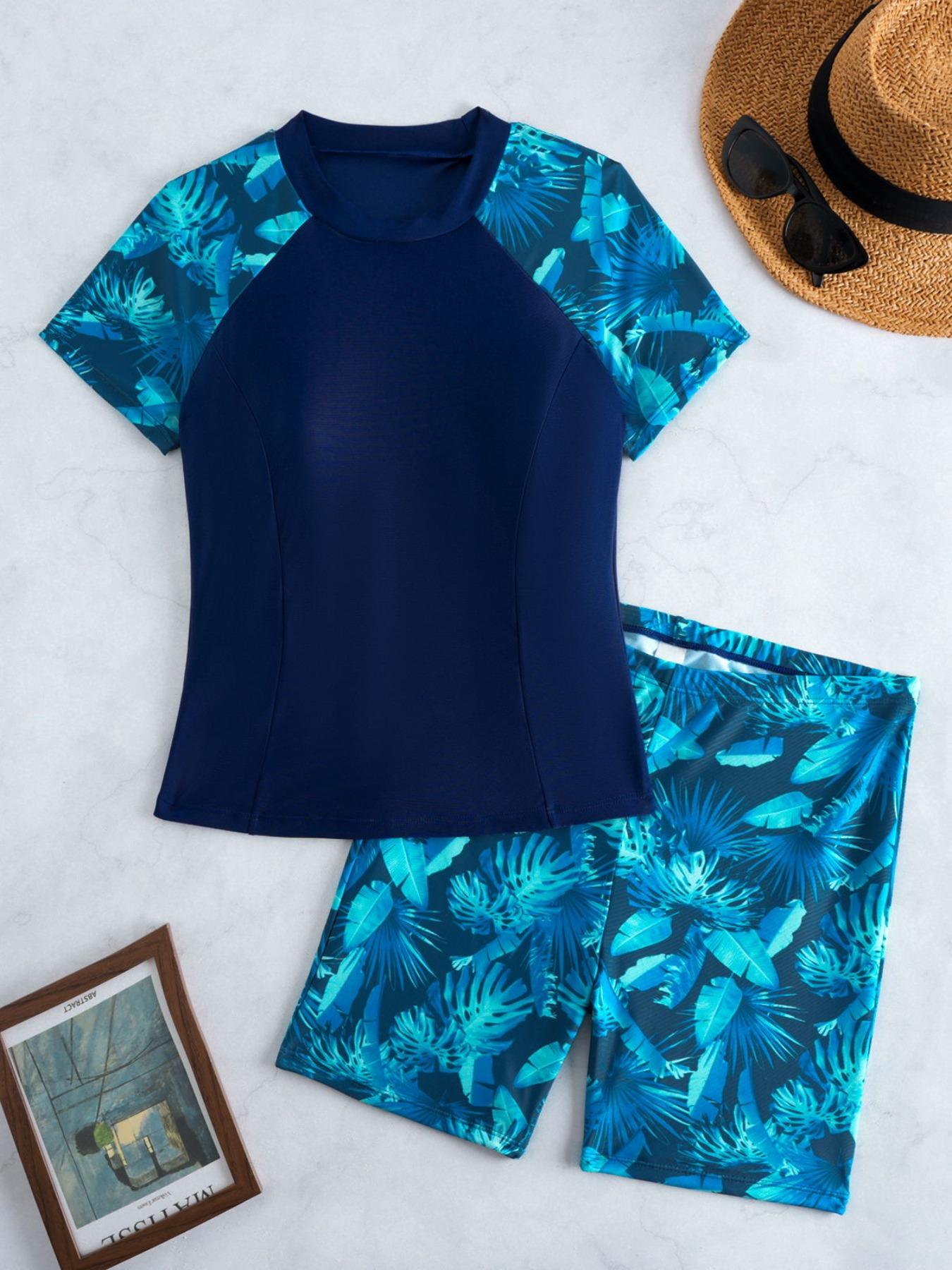 Women's Two-Piece Swimsuit Set, Conservative Print Design, Belly ...