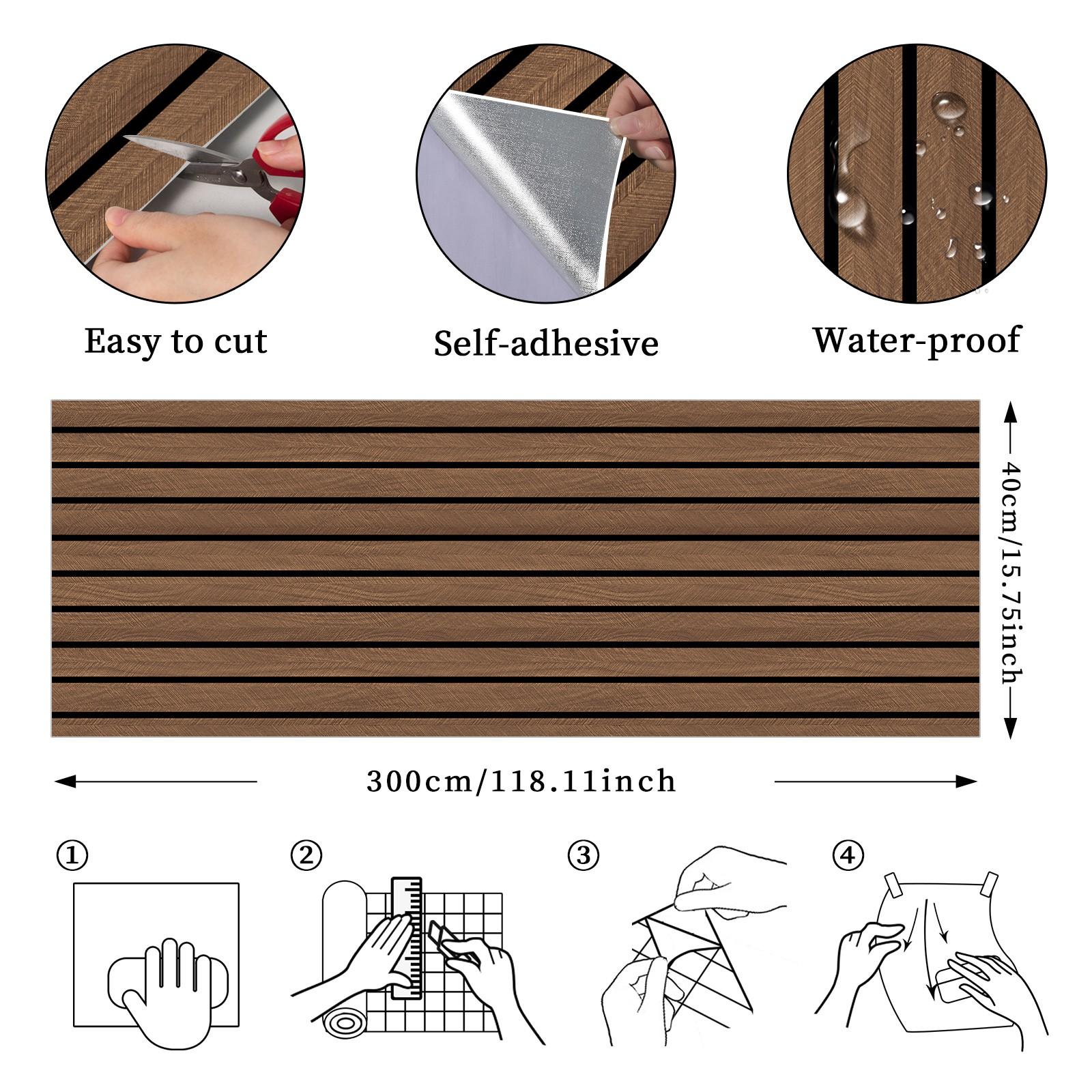 1 roll wood-grain slat-style wall sticker, self-adhesive coated ...