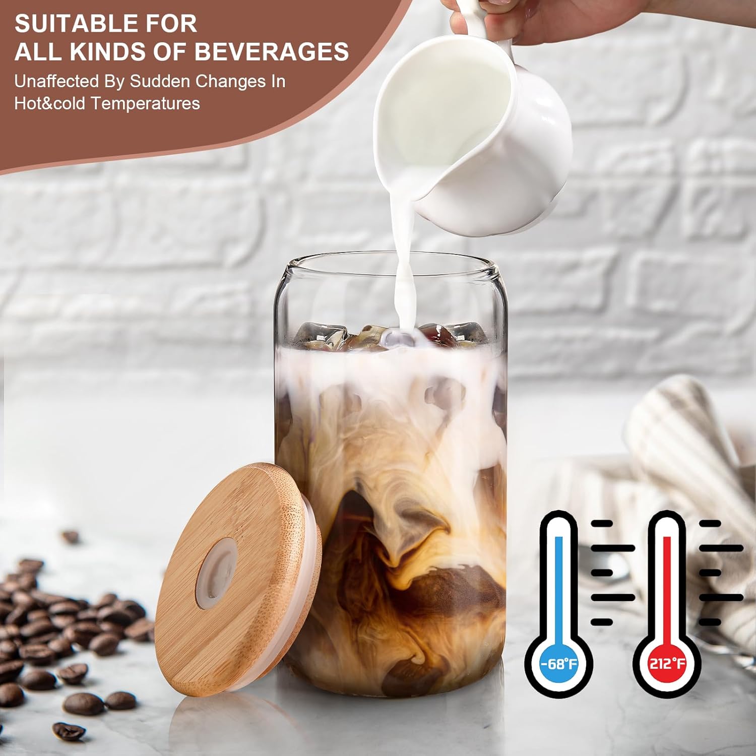 Iced Coffee Cups with 2 count,16 oz Glass Cups with and Straws as ...
