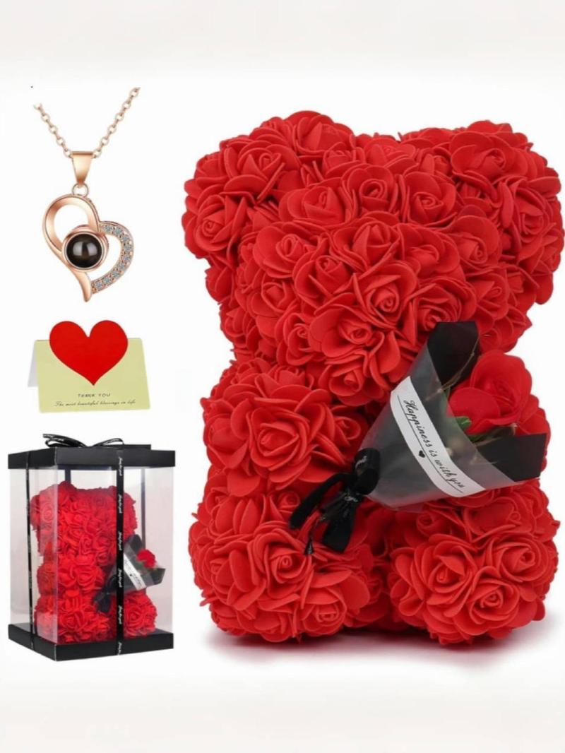 Bear Hugging Floral Set Handmade Eternal Flowers Rose Teddy Bear Gift ...