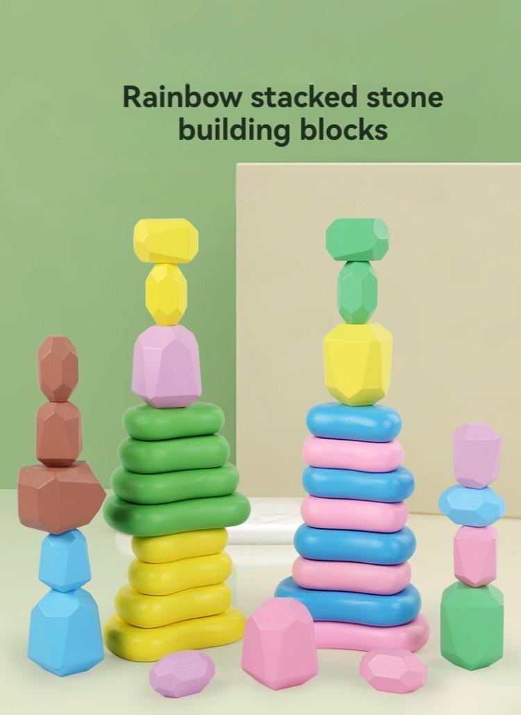 Wooden Colorful Stack Stone Balance Building Toy, Montessori Early ...