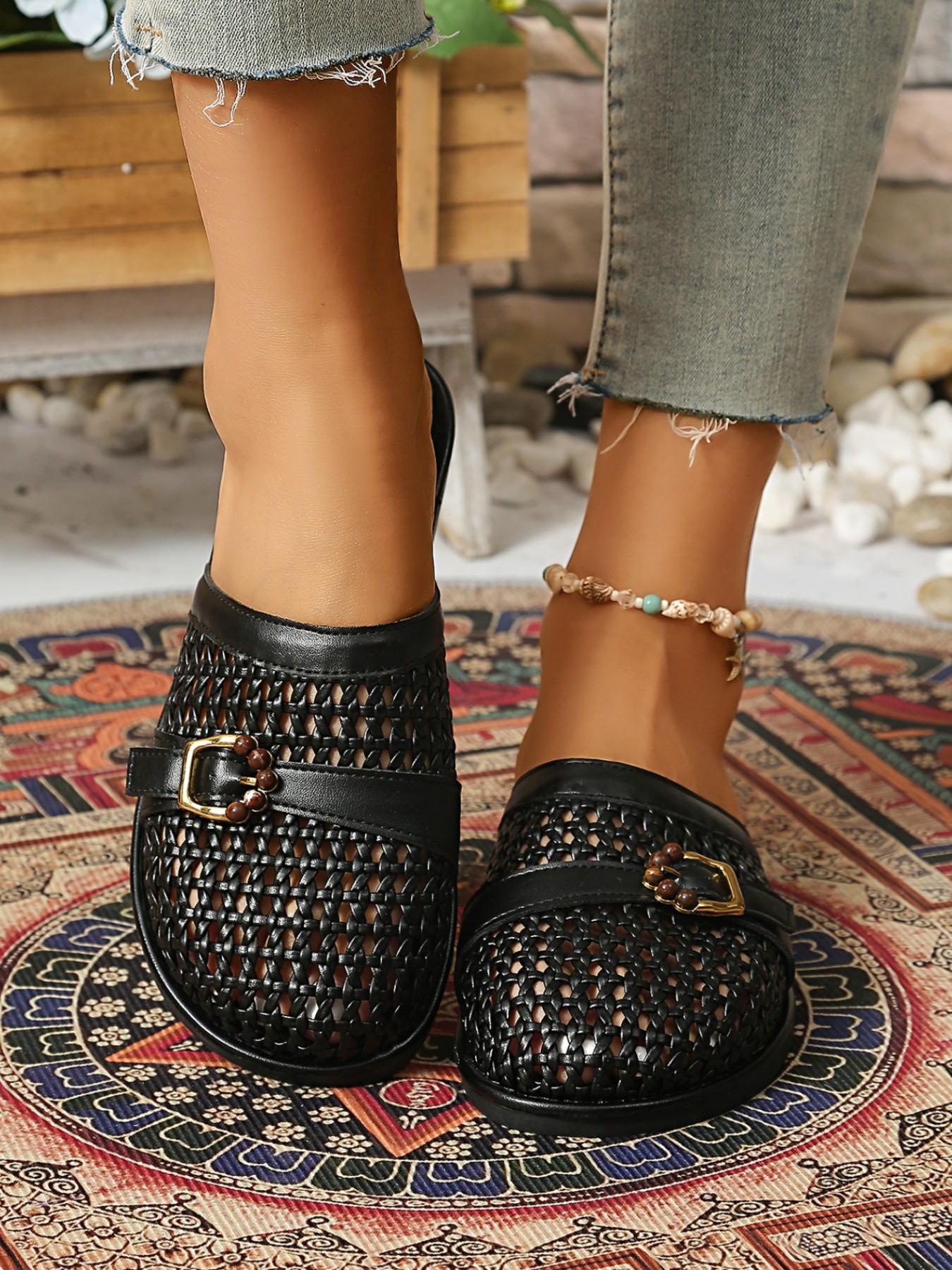 Summer Open-Toe Hollow Out Sandals for Women, Breathable Soft Sole Flat ...