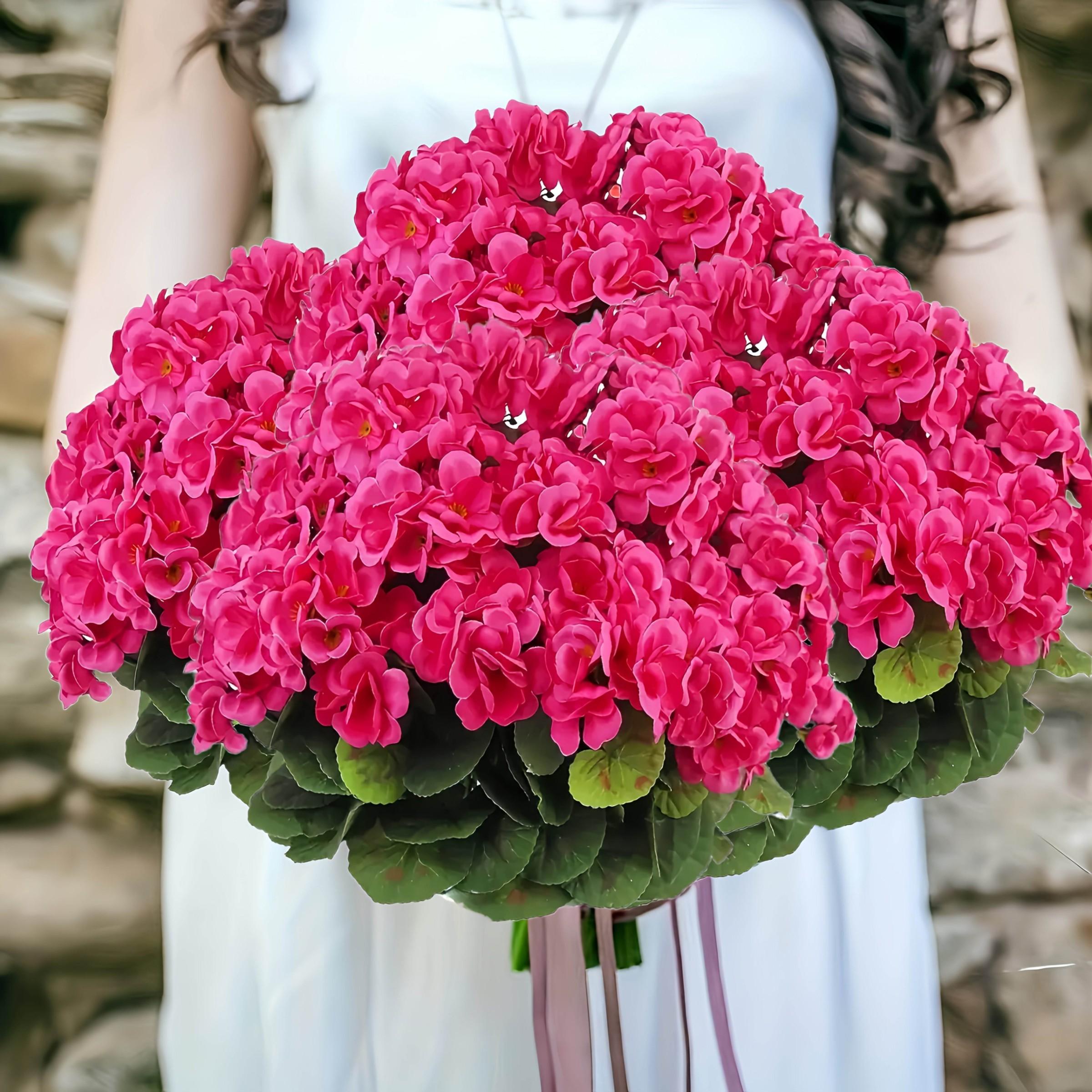 8 Sets UV Resistant Artificial Geranium, Bright Pink Faux Flowers with ...