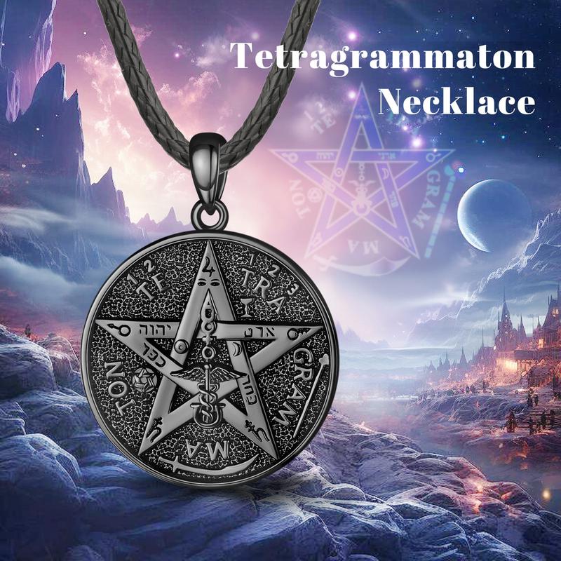 Tetragrammaton Pentagram Pendant Necklace, Black YHWH Amulet, Mystical ...
