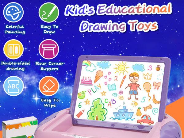 Double Sided Erasable Drawing Board with Letters Numbers Chalk ...