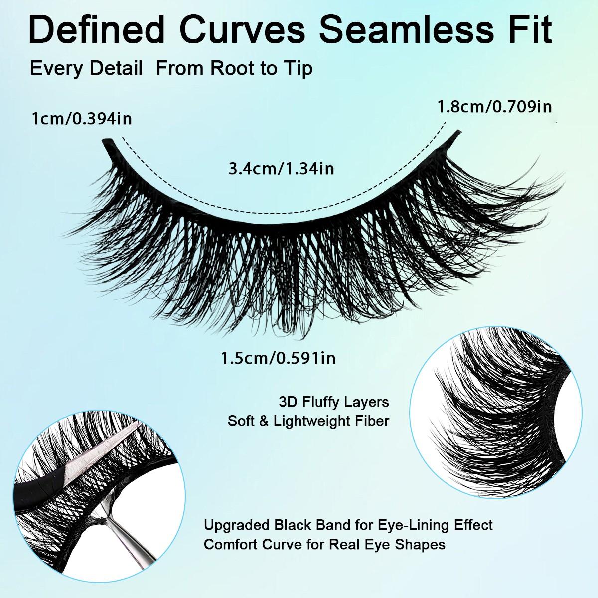 5 Pairs D Curl Cat Eye False Eyelashes No Glue Needed Reusable with ...