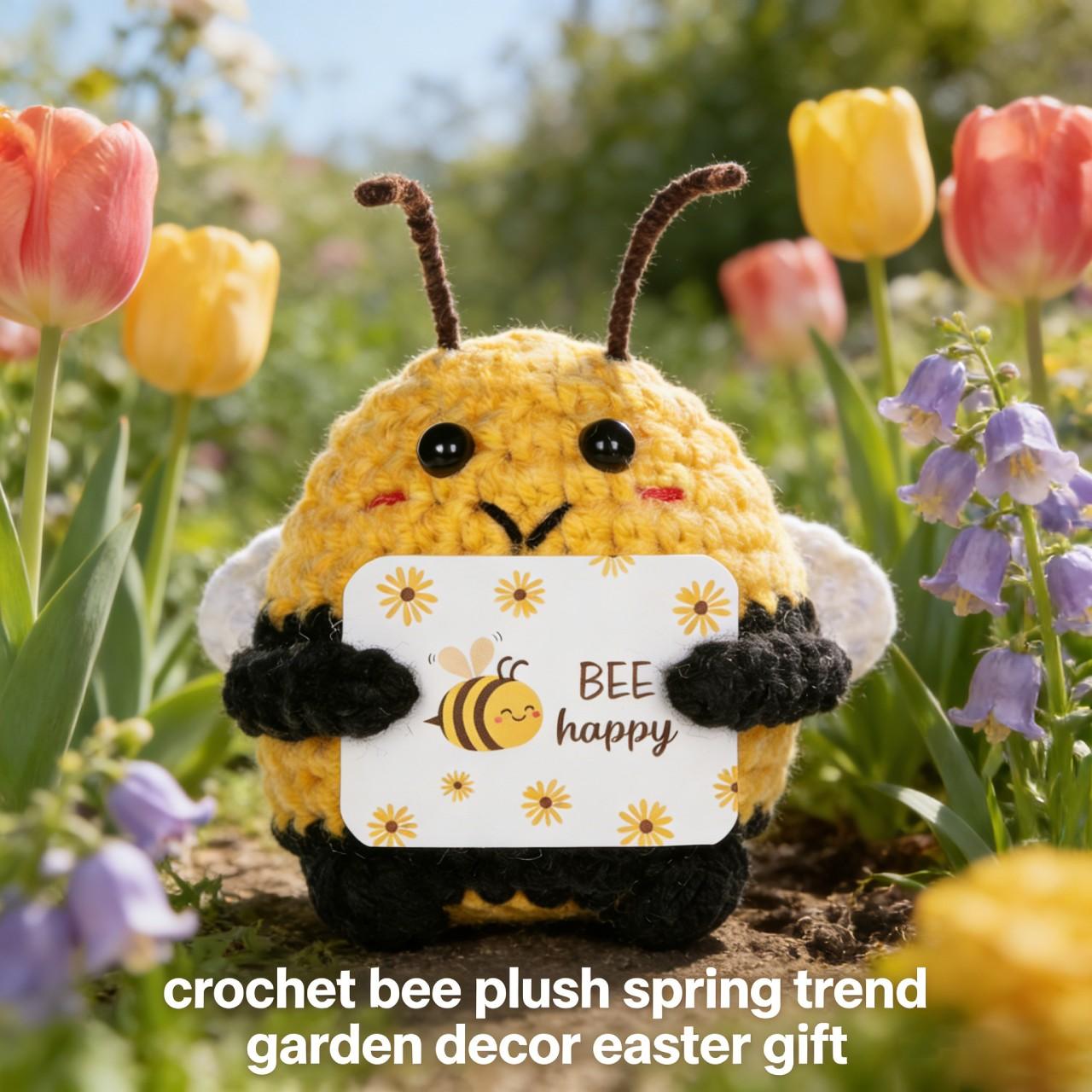 Positive Crochet Bee Happy - Handmade Amigurumi Happy Bee, Cute ...