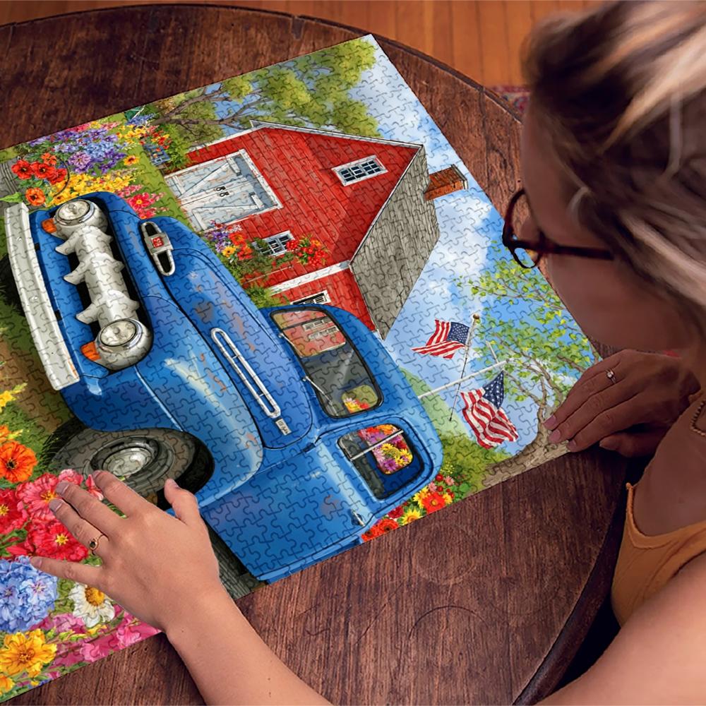 1pc 1000 piece adult puzzle 70x50cm Vintage Blue Pickup Truck, Red Barn ...