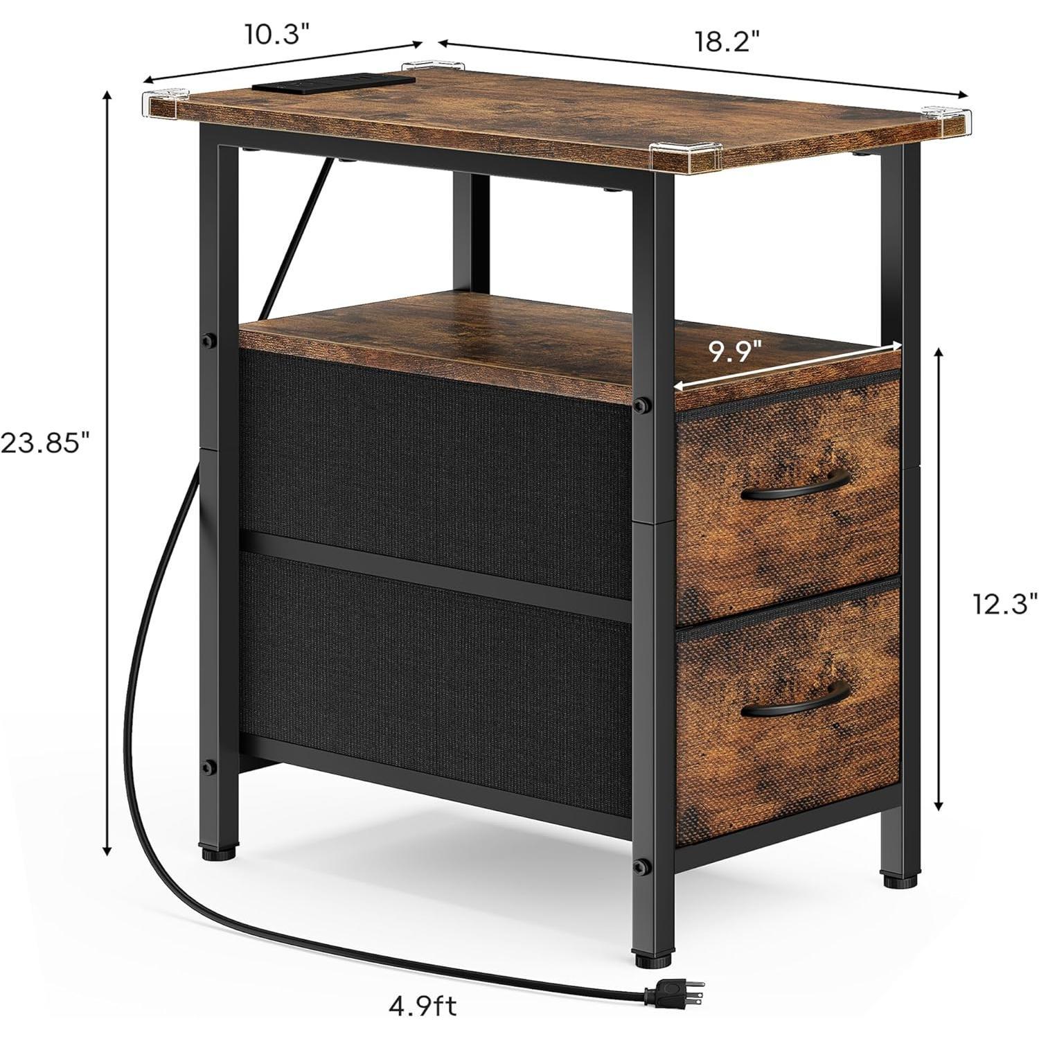 End Table with Station, Narrow Side Table, 23.8'' Tall Nightstand with ...