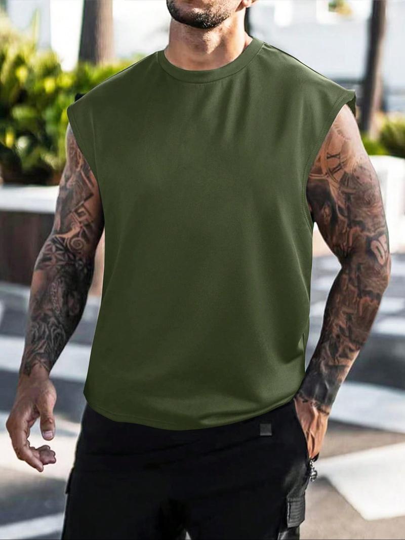 Men's Regular Fit Solid Sleeveless Racer Back Tank Top, Casual Comfy ...
