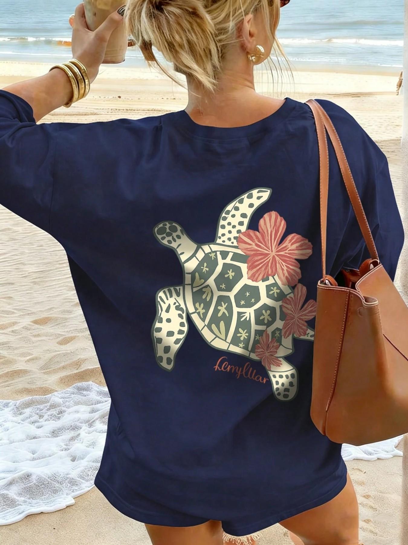 'Coastal Grandma' Cotton Beach Graphic T-Shirt, Cute Sea Turtle ...