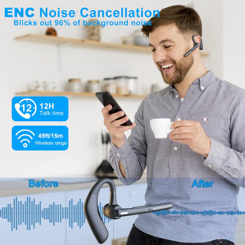 Bluetooth Headset V5.3, Wireless Earpiece with 500mAh Charging Case ...