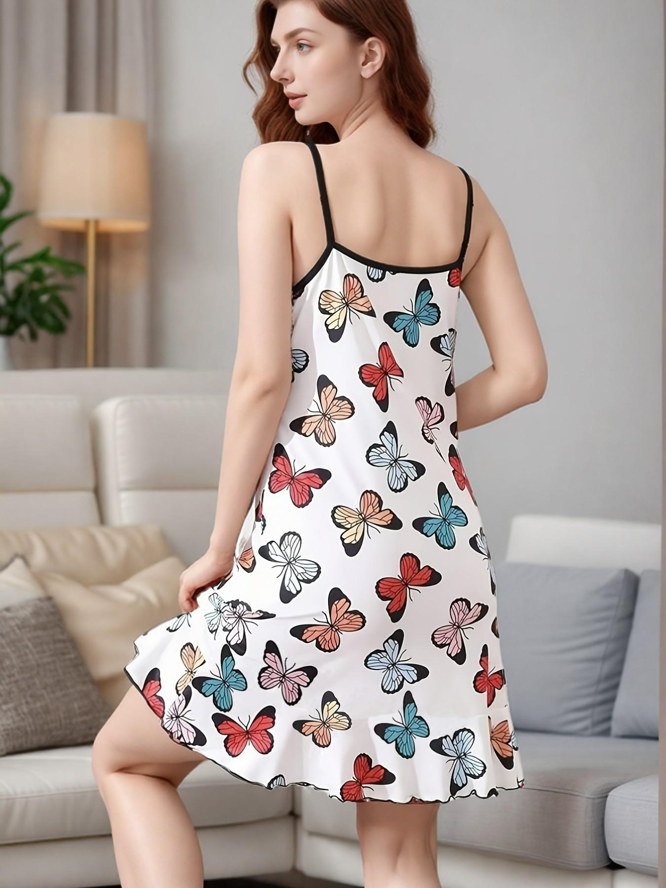 Women's summer pajama dress, heart-shaped print, stylish spaghetti ...