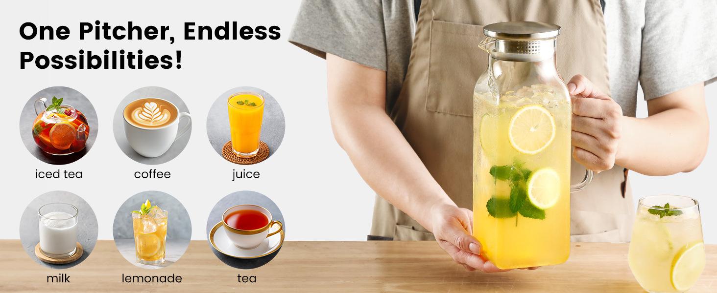 2 Pack 2 Liters/68 oz Square Glass Pitcher with Lid and Handle, Glass ...
