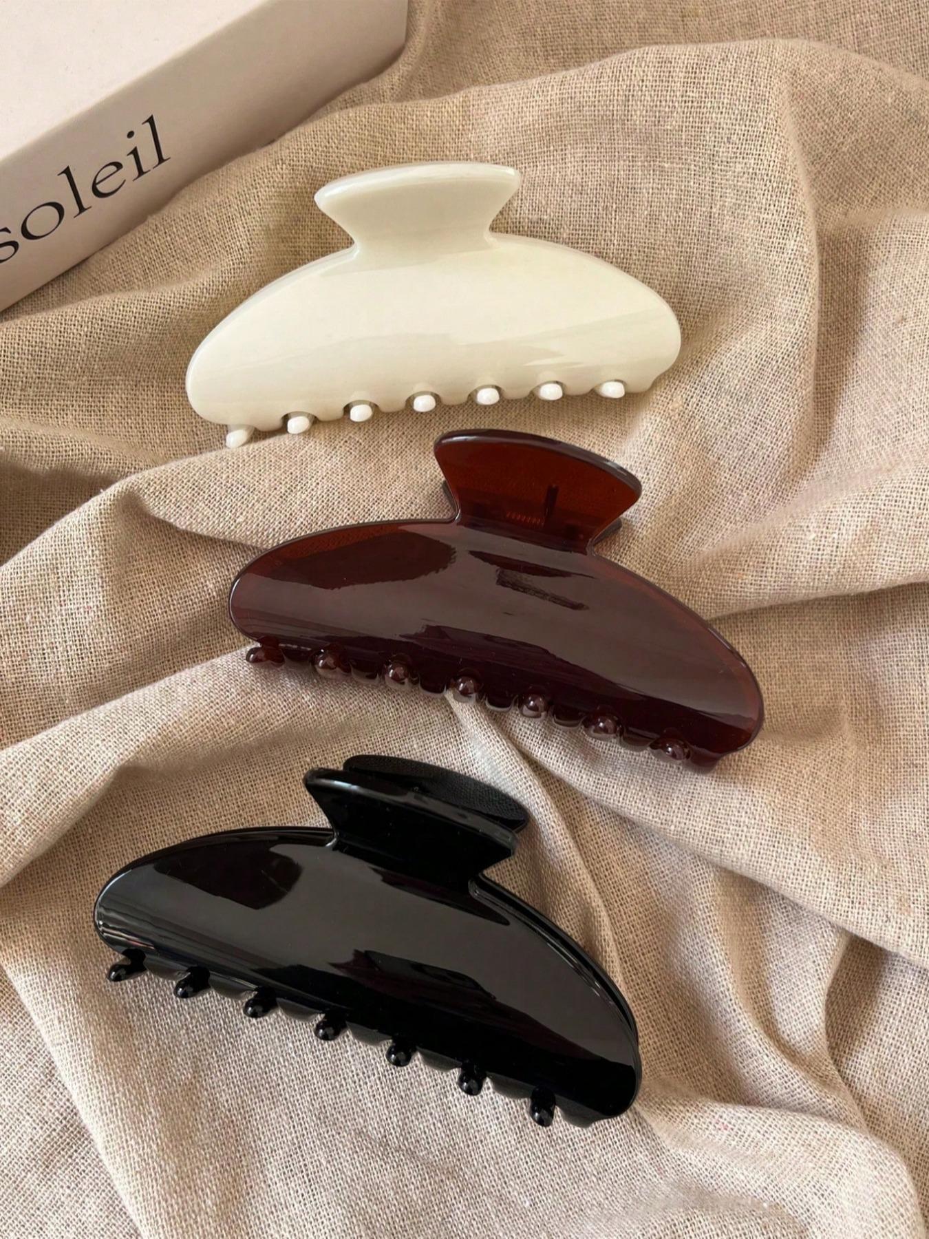 3pcs Women 3.54in/9cm Black, White, Brown Lightweight Plastic Hair ...
