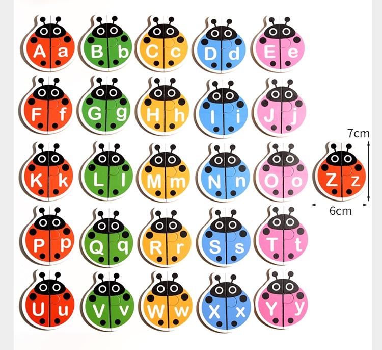Wooden Ladybug Letter Match Puzzle Set, Dual-Sided Educational Learning ...