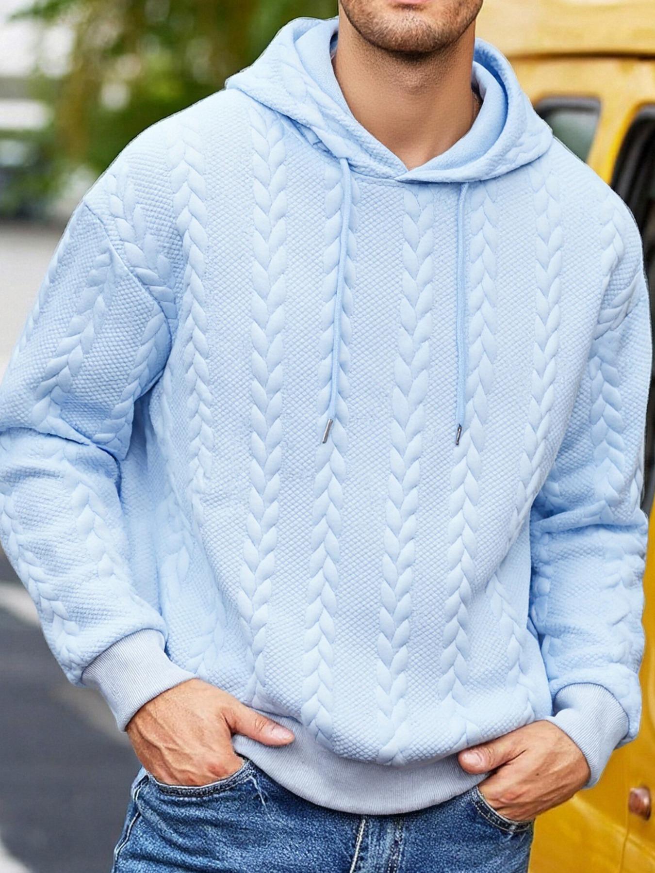 Men's Fall Winter Outfits Knitted Hoodie with Drawstring Design for ...