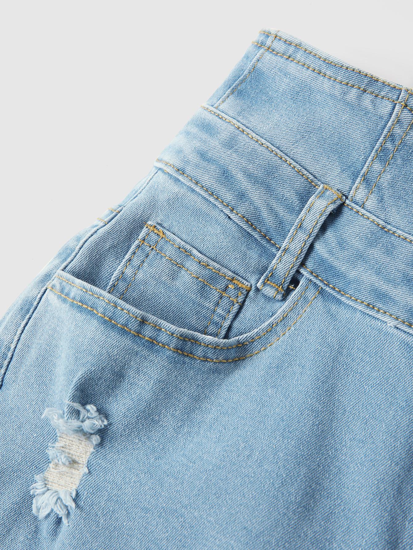 Vintage-Chic Light Blue Denim Skinny Jeans for Women - Multiple Rips ...