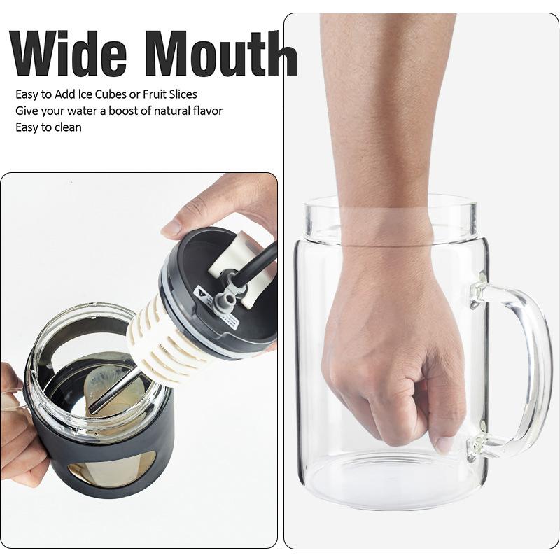 50OZ Glass Tumbler with Bamboo Lid and Straw BPA Free Travel Bottle ...