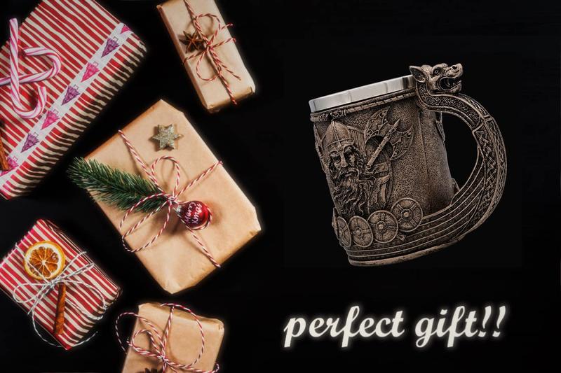 Getupower Medieval Viking Mug 18OZ Stainless Steel Tankard Norse ...