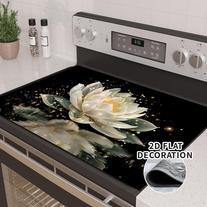 1 black and white lotus stove cover -2D flat design, scratch resistant ...