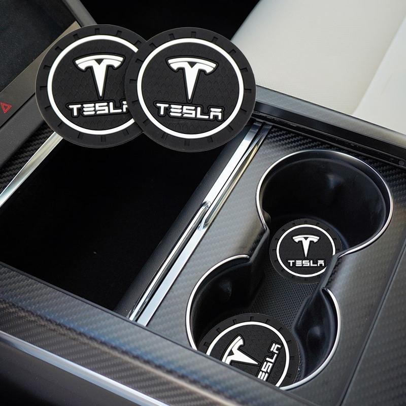 Tesla Car Logo Cup Holder Mat, Round Silicone Anti-Slip Coaster ...