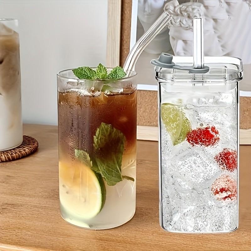 High Borosilicate Glass Water Cup with Lid and Straw, Reusable, Korean ...