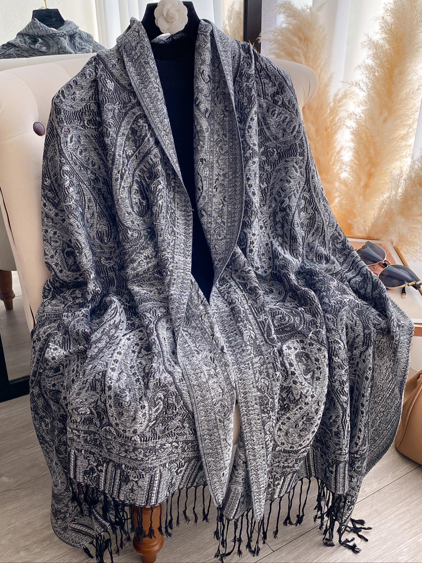 Elegant Boho Paisley Print Scarf, Long Fringe Design Soft Shawl ...