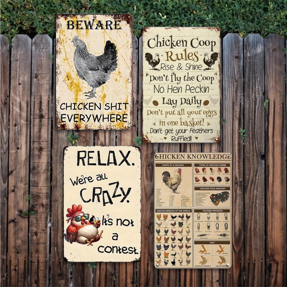 Chicken Coop House/Fence Decor, 4 Counts/set Vintage Metal Tin Sign ...