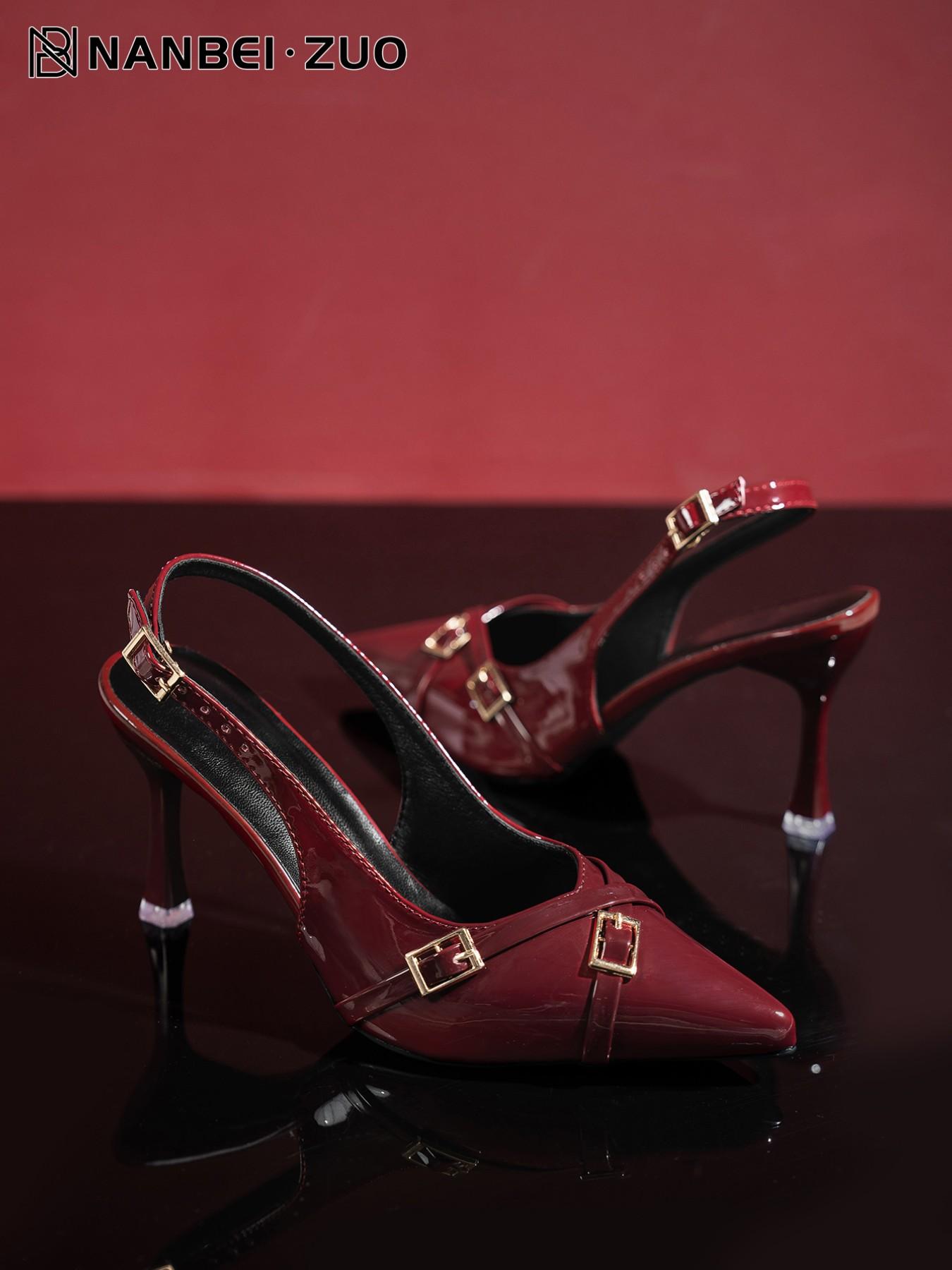 Pointed Toe Buckle Back Strap High Heel Shoes, Vintage Hong Kong Style ...
