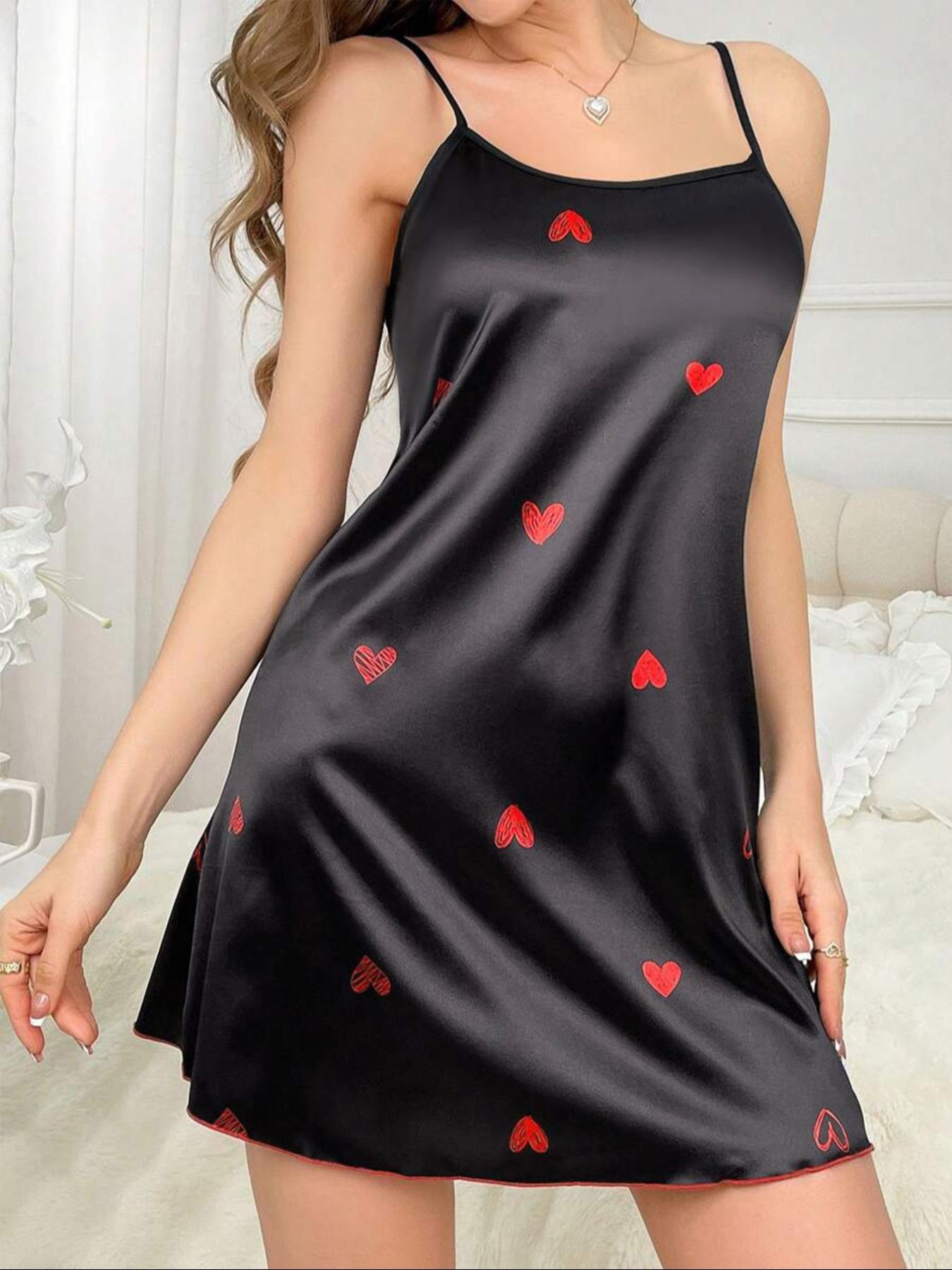 Women's Heart Halter Sleepwear, Adjustable Thin Straps, Elegant Short ...