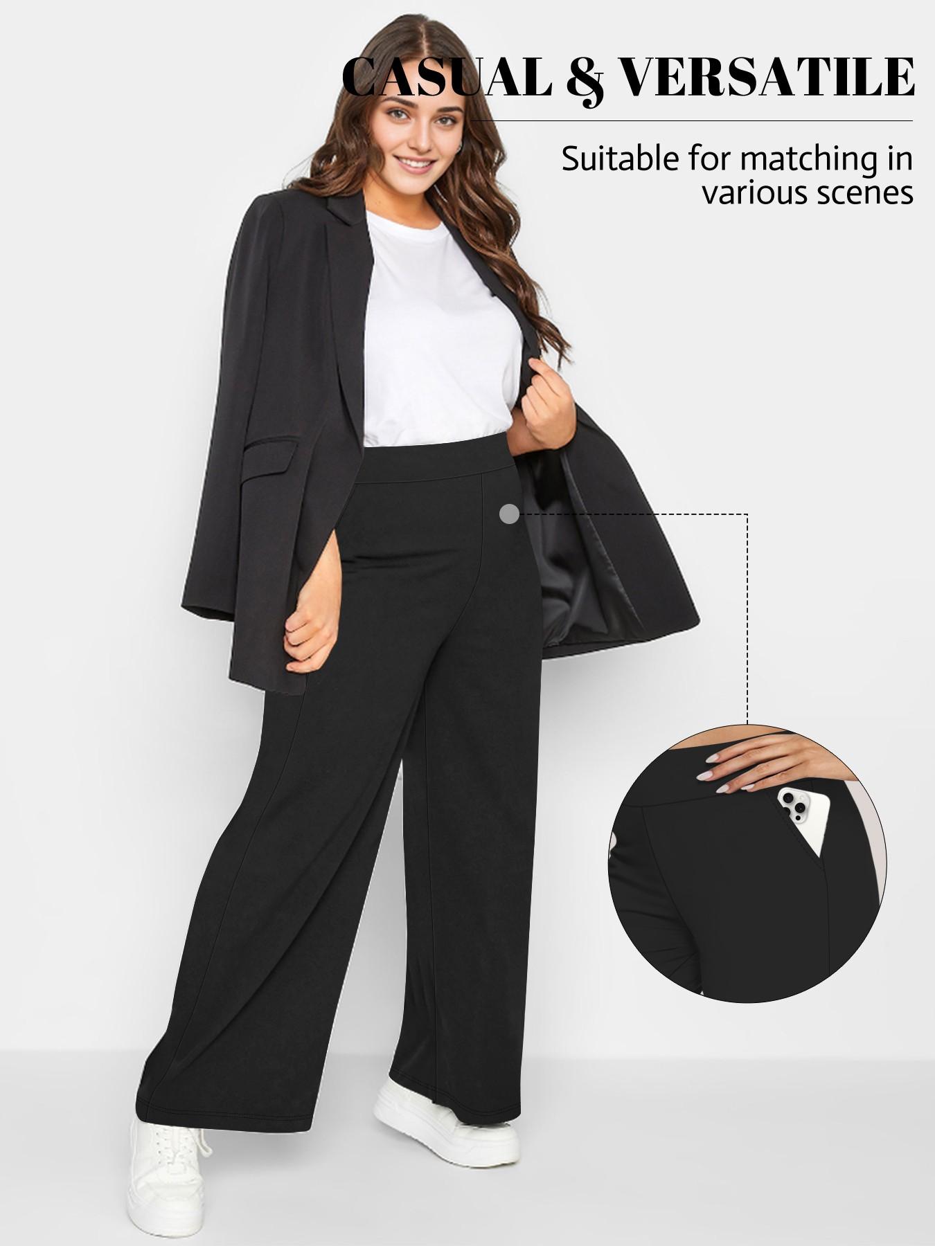 Women's Plus Size Elegant Loose Straight Leg Pants, Soft Smooth Solid ...