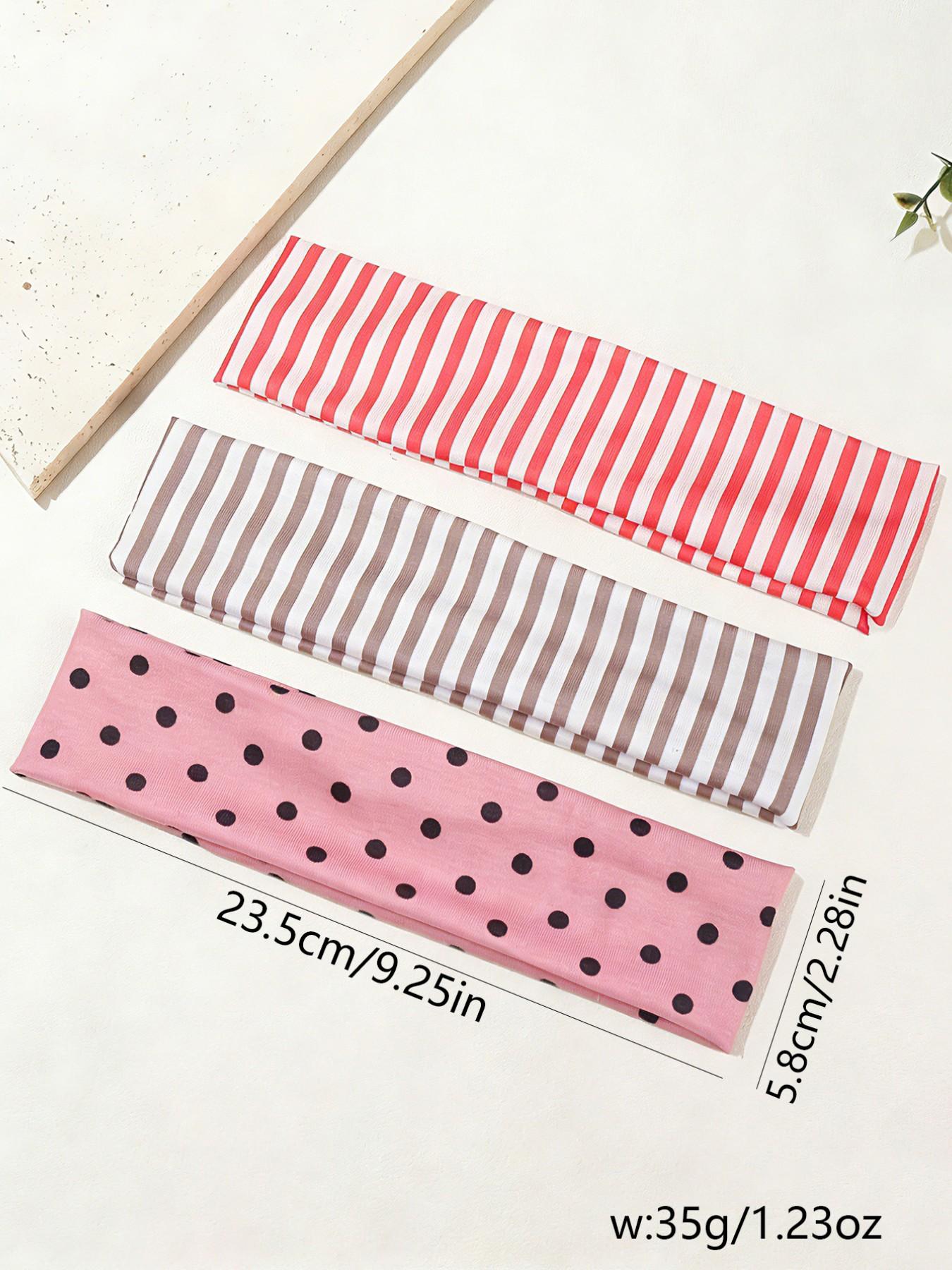 8pcs Soft Wide-Brimmed Fabric Striped Polka Dot Hair Bands, Sweat ...