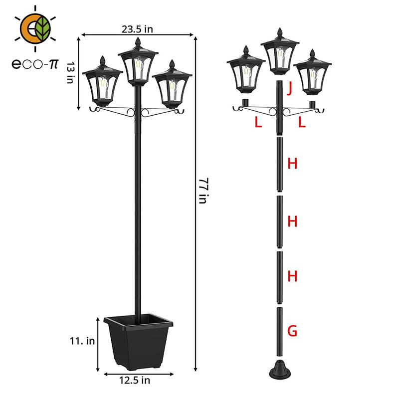 Hoodink 3-Head Solar Outdoor Post Light Waterproof with Clear Glass ...