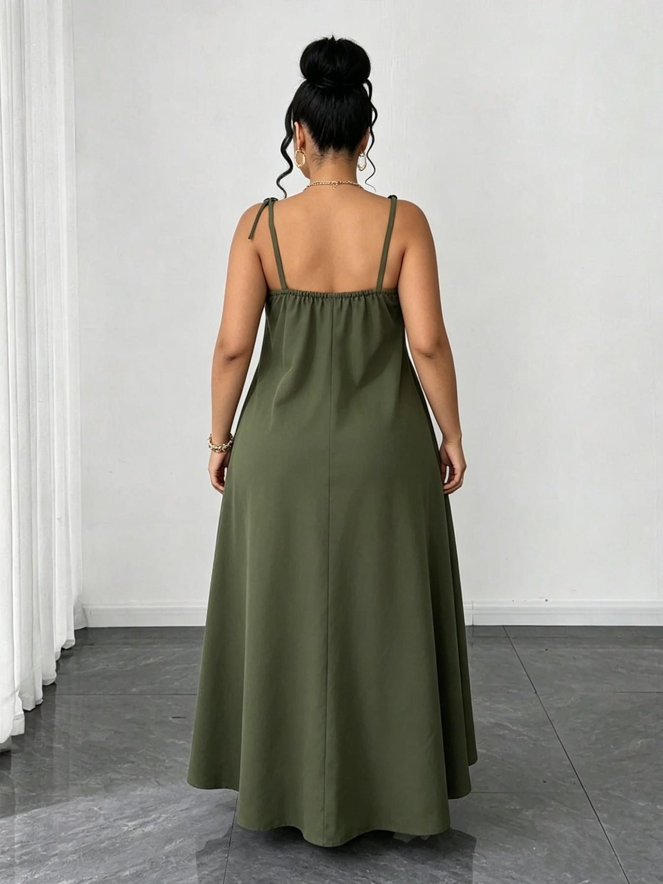 Plus Size Women's Long Casual Dress, V Neck Thin Straps Sleeveless Maxi ...