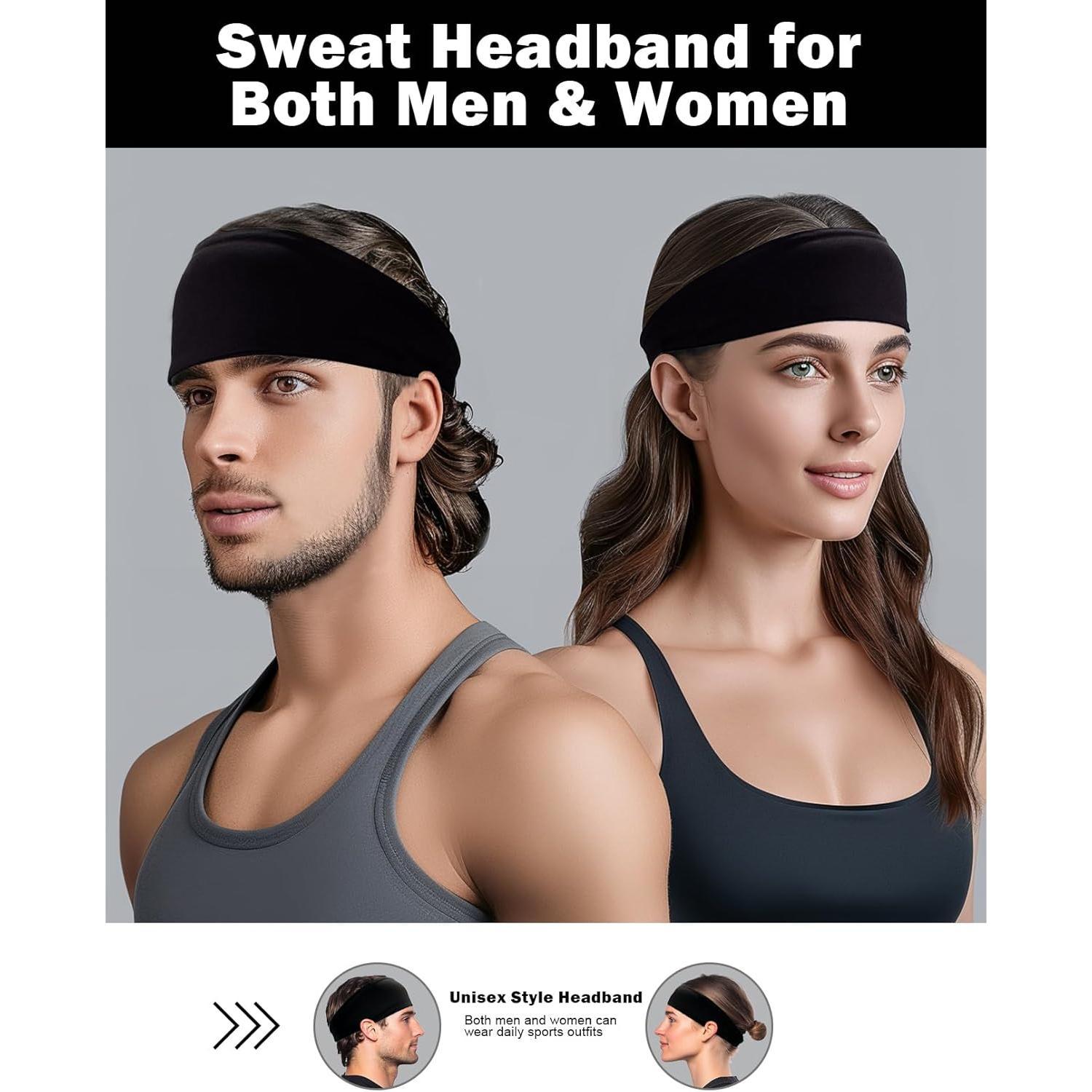 6 Pack Headbands for Men & Women, Wicking Workout Sweatband, Bright ...