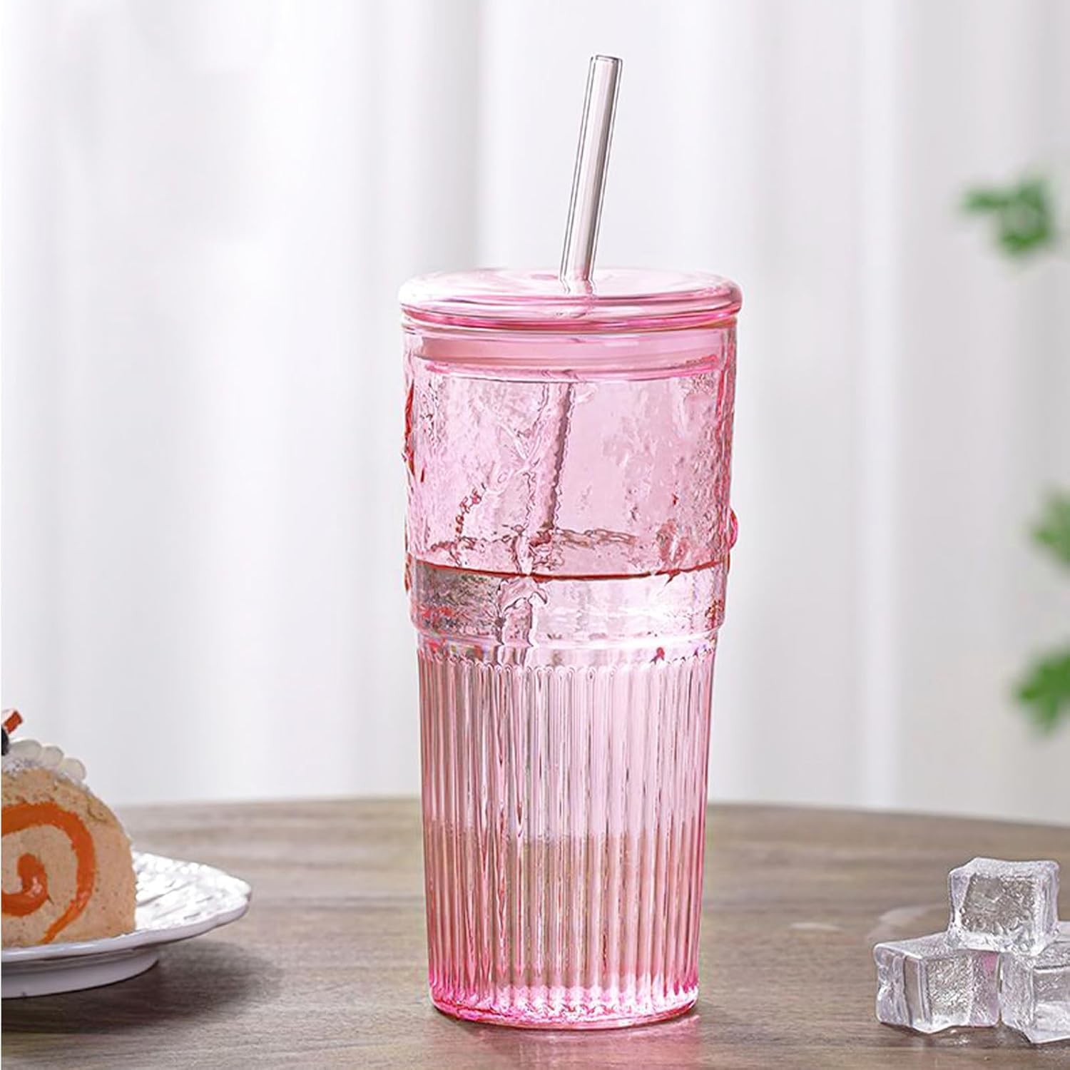 Glass Coffee Cups with and Straws, 20 OZ Iced Water Glasses Tumblers ...
