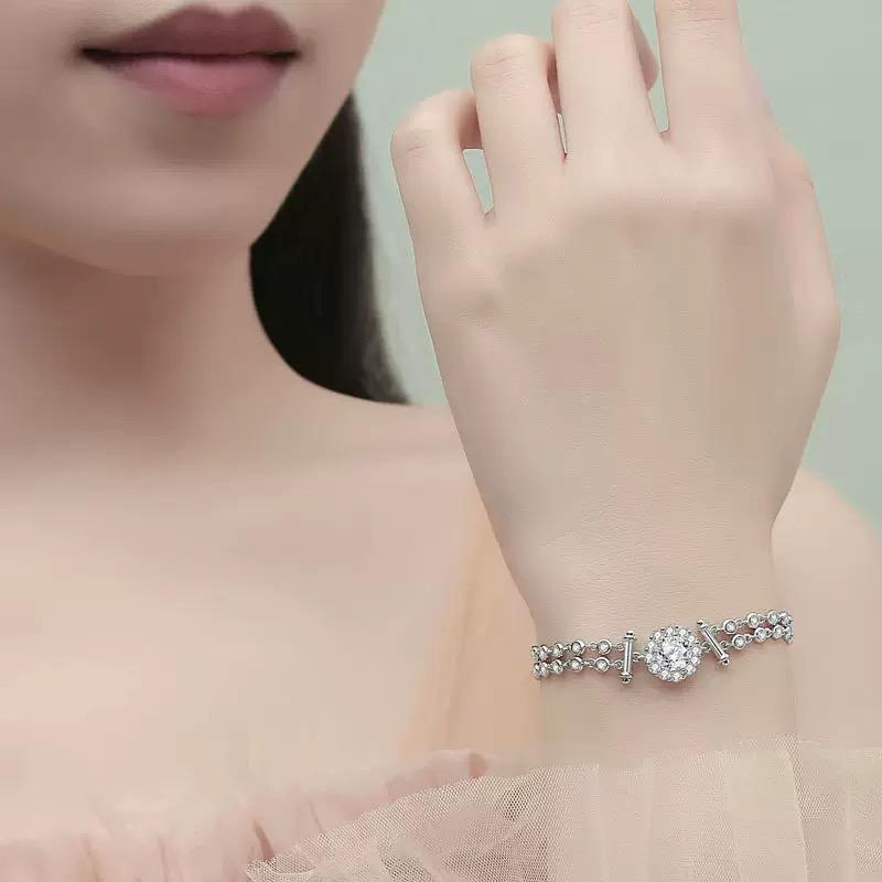 [#285] Classic Synthetic Moissanite Halo Bracelet, 1ct Round Cut, 925 ...
