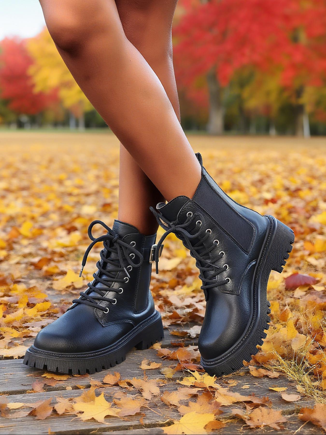 Women's Fashion with Buckle Detail, Stylish Lace-Up Design for Fall ...