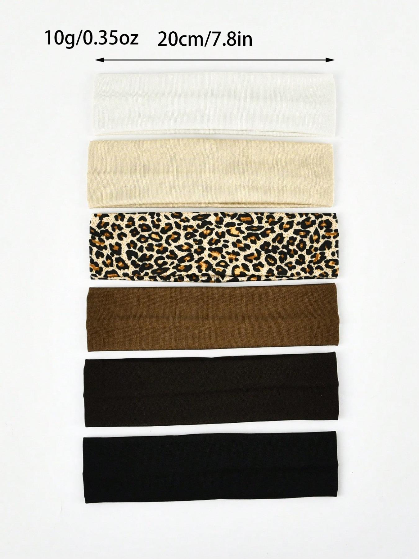 6pcs Women's Elastic Leopard Print & Solid Color Flat Headband For ...