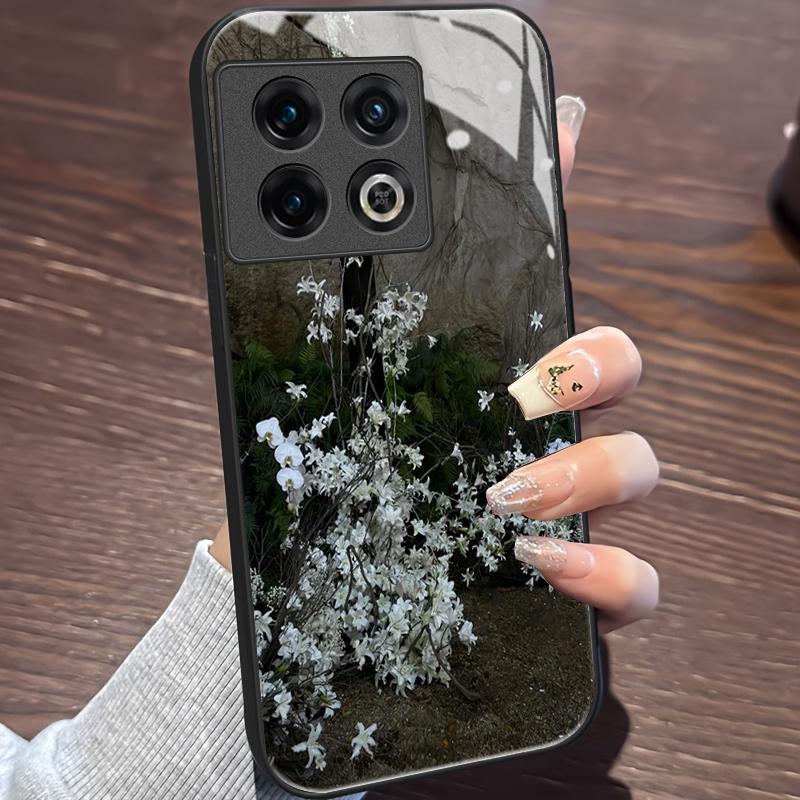 Cross with blossoms pattern Black Frame Glass Phone Case suitable for ...