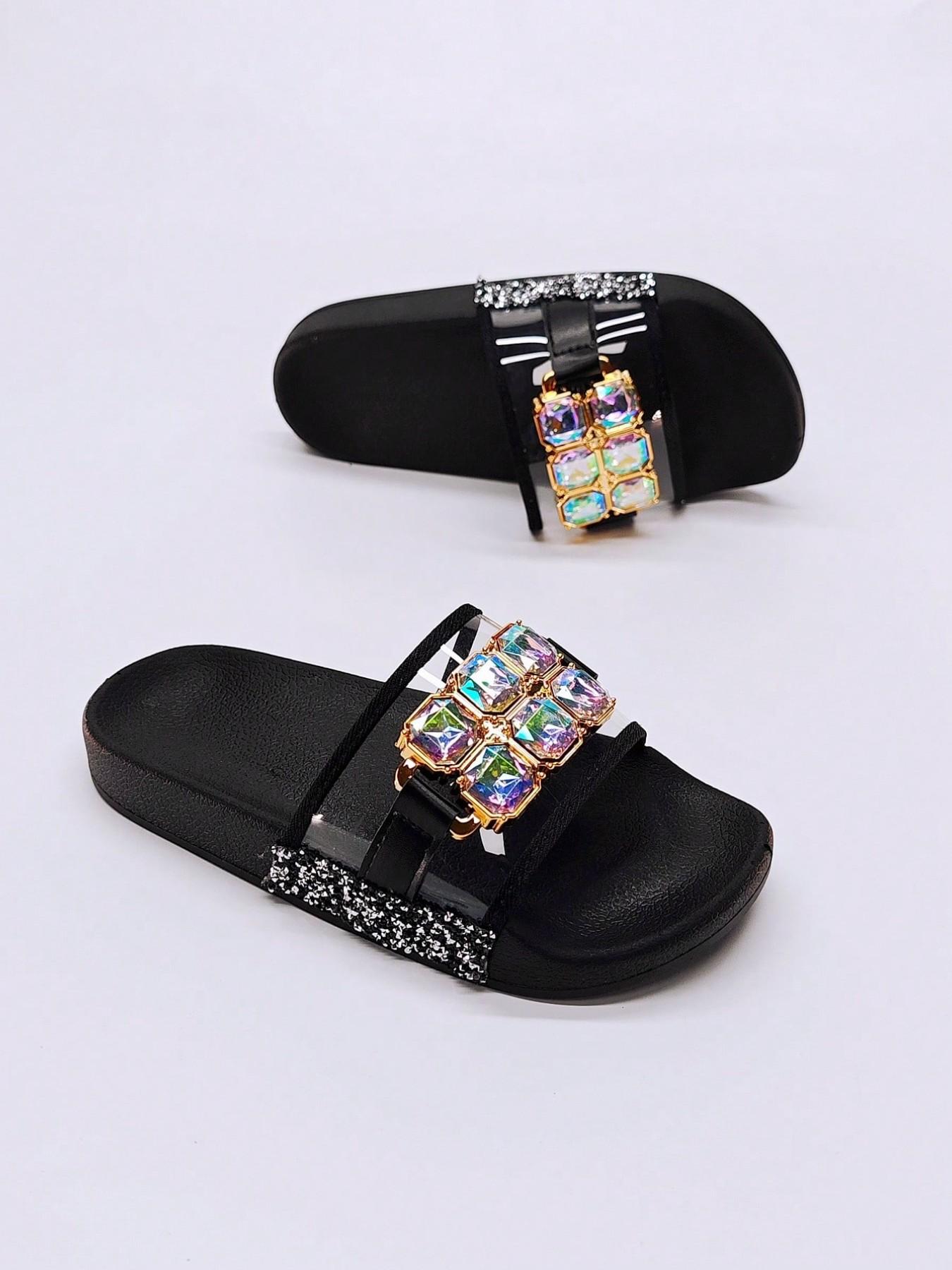 New Arrivals Black Shoes With Heart, Polka Dot Metal Buckle Casual Slip ...