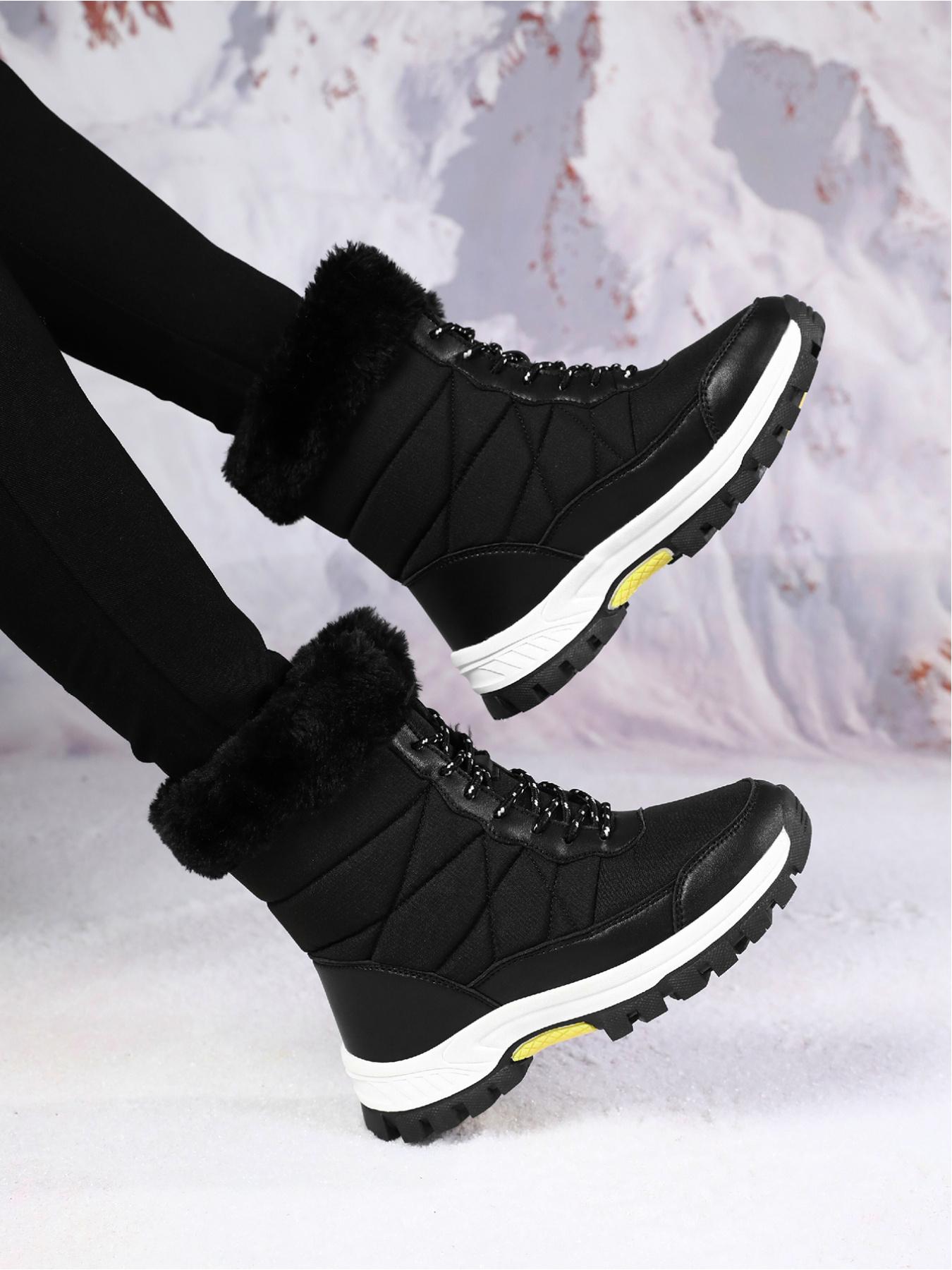 Stylish Women's Snow Boots - Gray-Toned Cozy Fleece High-Top Snow Boots ...