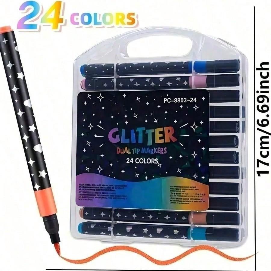 24/48 Color Glitter Pens, Dual Tip Dual Color 1-5mm Soft Brush, Ideal ...