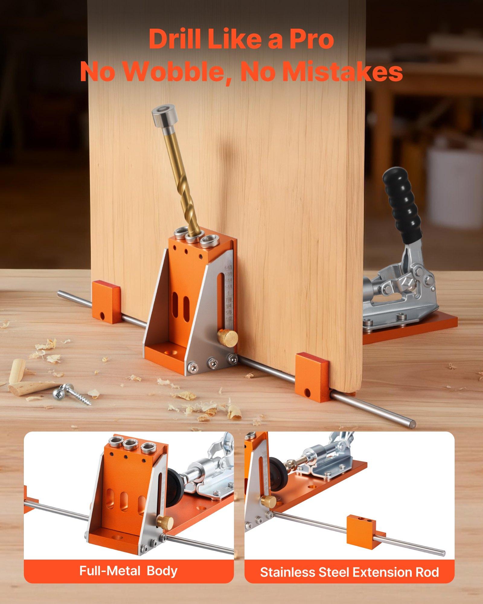 VEVOR Pocket Hole Jig Kit, 1/2 to 1-1/2 in Adjustable, Jig Pocket Hole ...