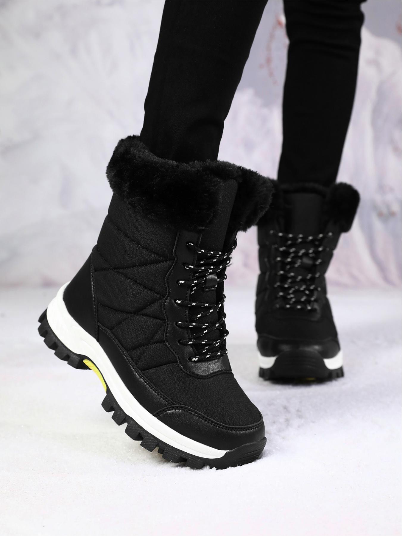 Stylish Women's Snow Boots - Gray-Toned Cozy Fleece High-Top Snow Boots ...