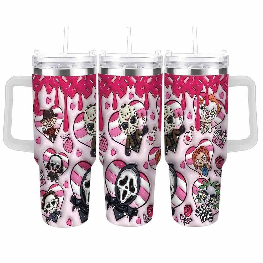 Horror Movie Characters Tumbler (40oz/30oz/20oz) Pink Icing Drip Heart ...