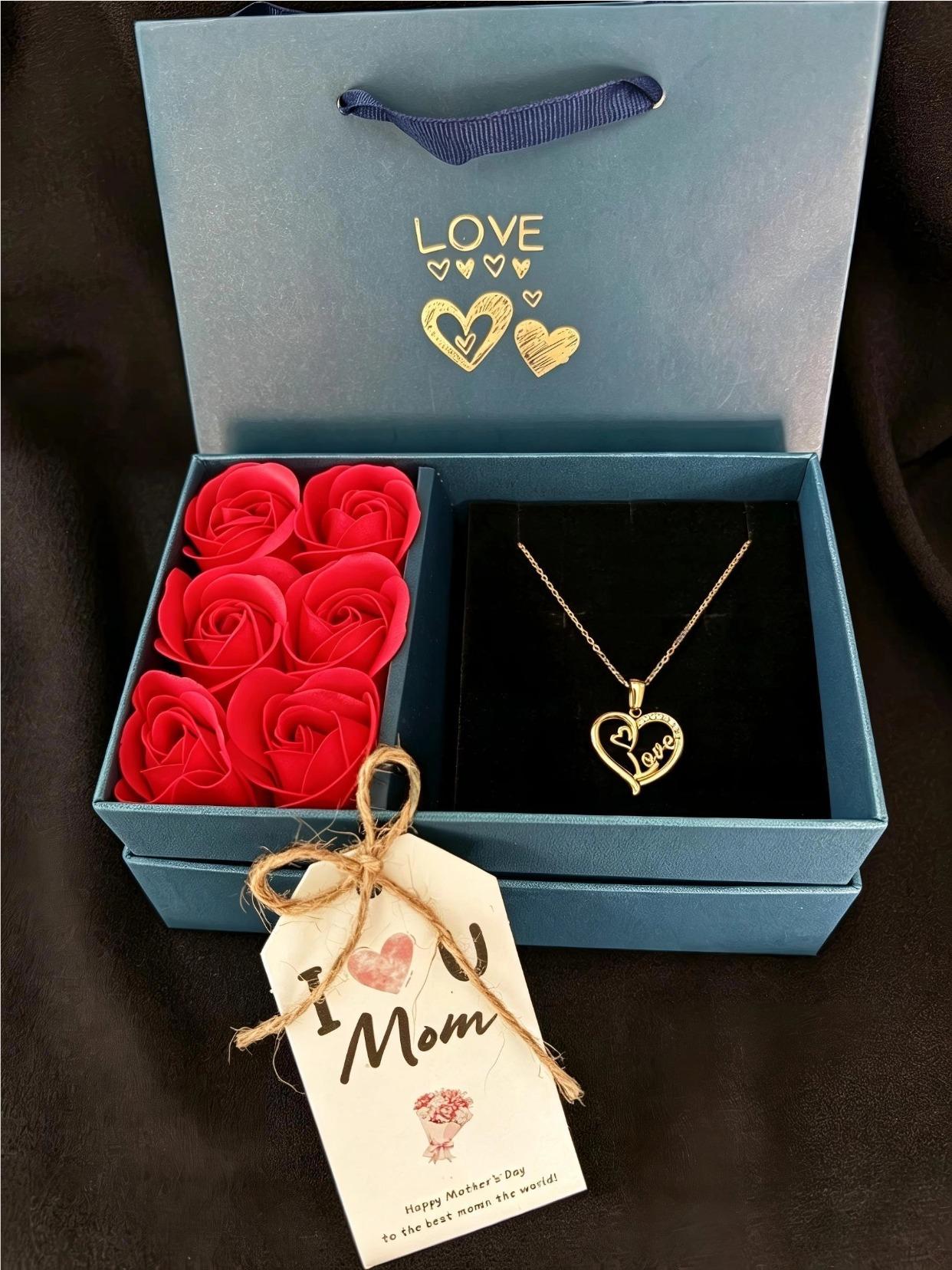 Women's Double Heart Necklace, Rose and Heart Design, The letters LOVE ...
