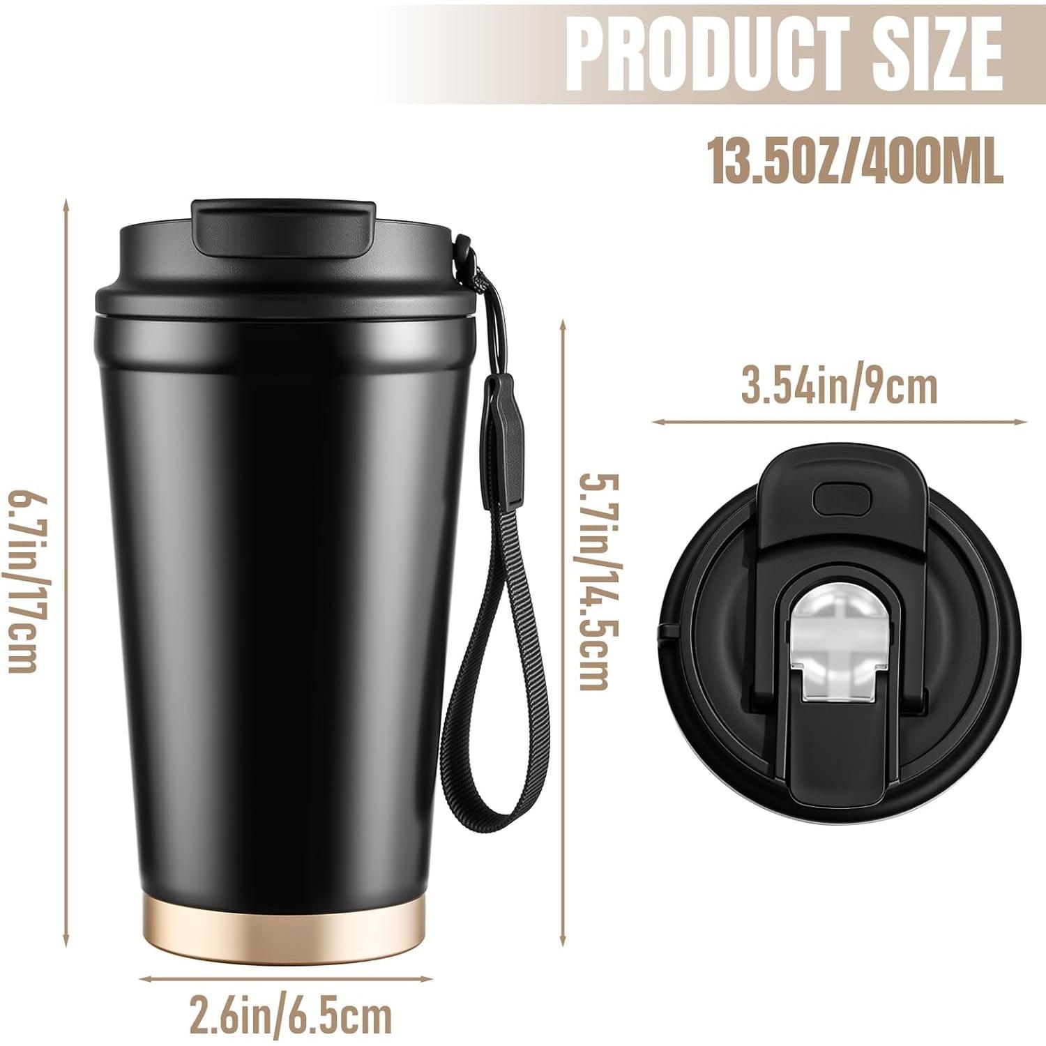 Insulated Travel Coffee Mug, 13oz Leakproof Coffee Tumblers With Strap ...