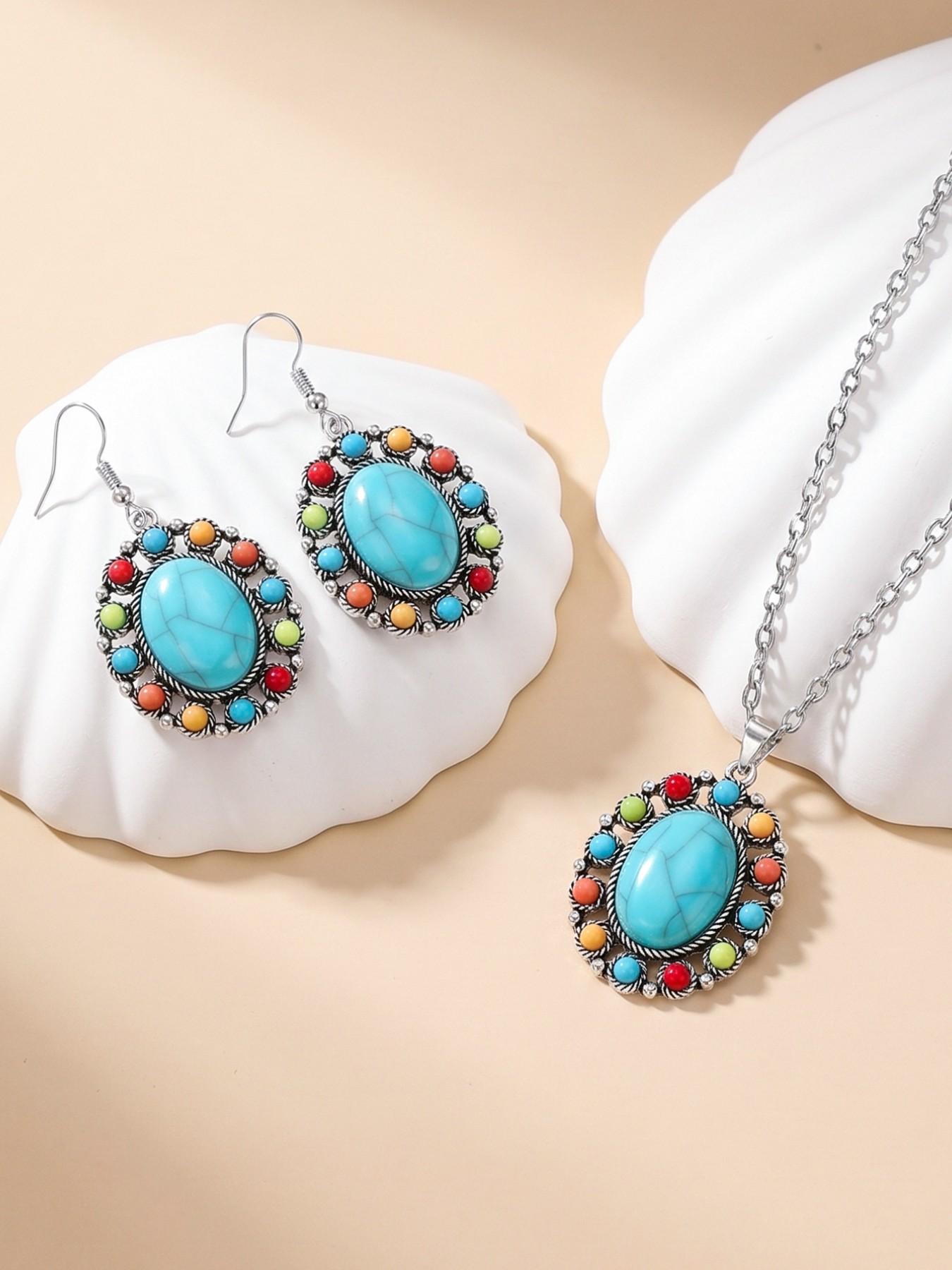 Bohemian Turquoise Trendy Vintage Jewelry Set, Colorful Beaded Women's ...